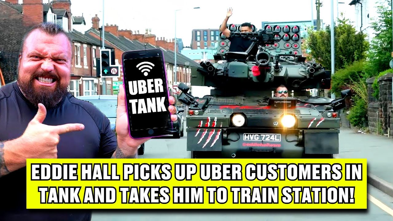 Eddie Hall Picks Up Uber Rider In Tank and Takes Him To Train Station ...