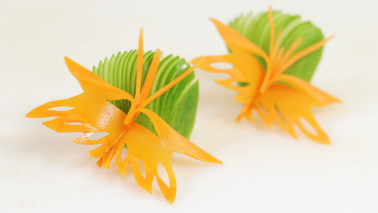 Cute Carrot Butterfly Carving Garnish | lavy Fuity - YouTube