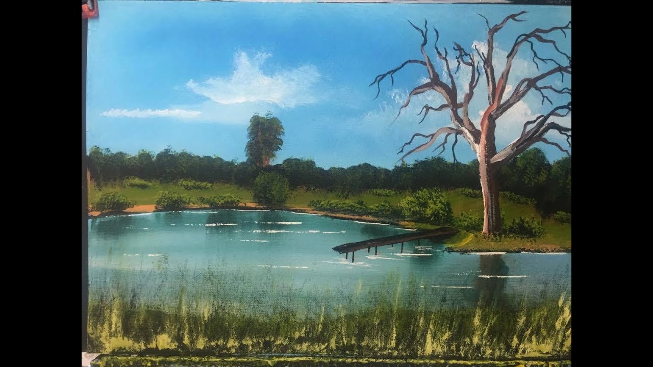 #131. Plein air painting"down by the river"(acrylic) - YouTube