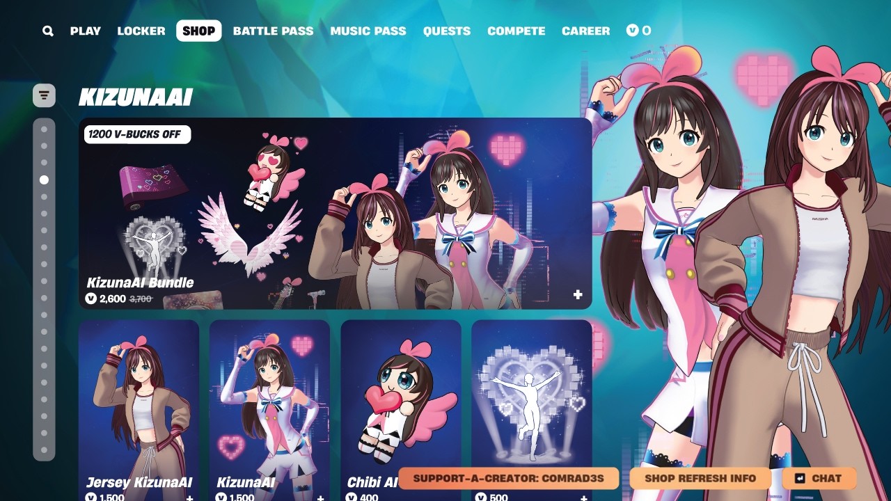 NEW Fortnite x KizunaAI (VTuber) Skins, Emotes and All Cosmetics FULL ...