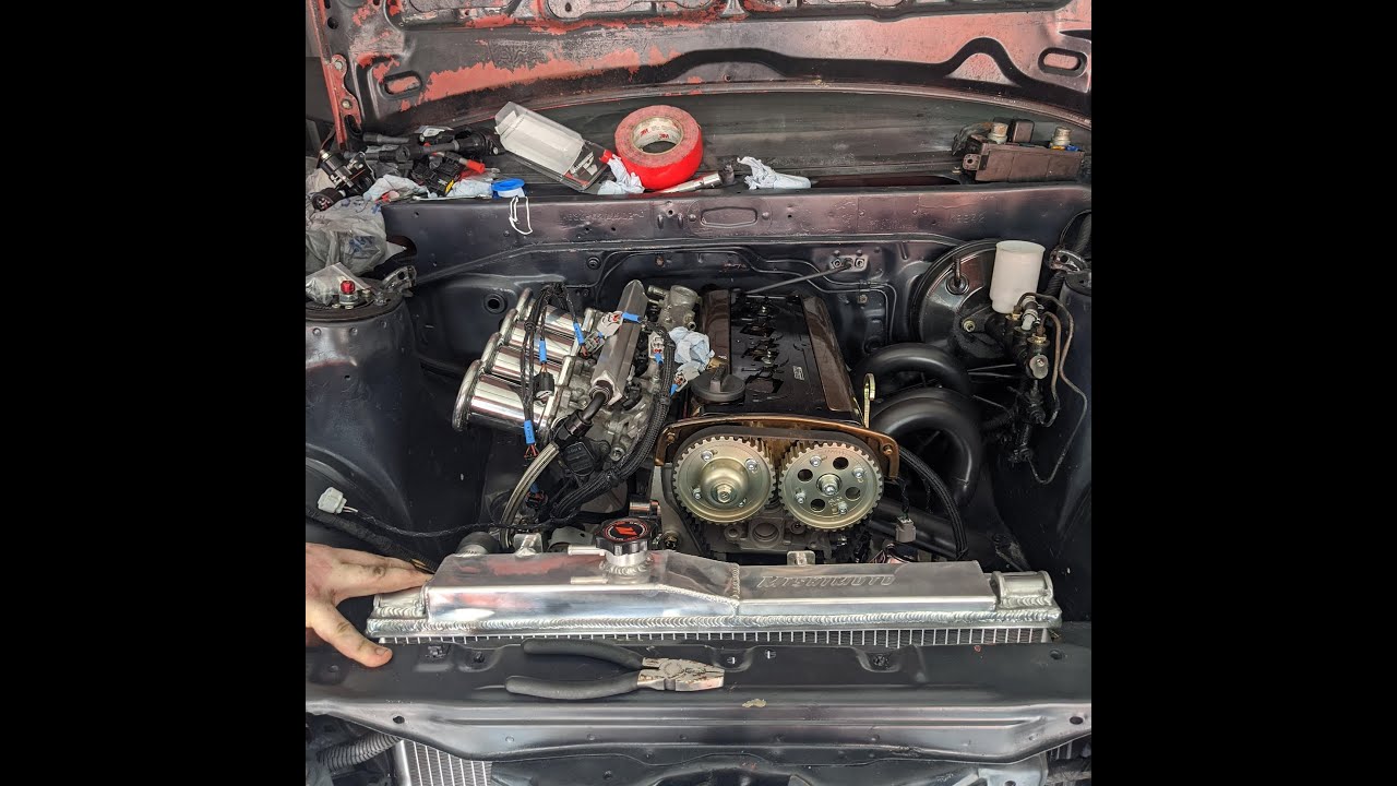 4age 20v AE86 - Getting the engine into the car! - YouTube