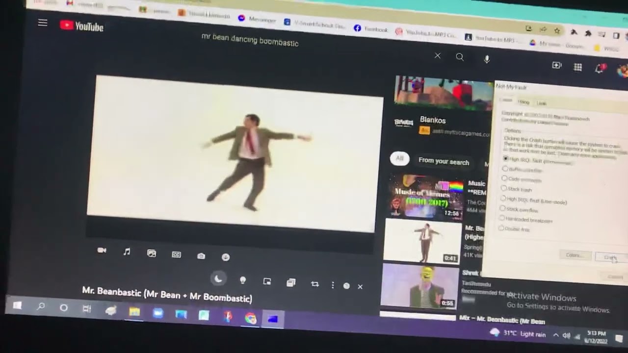 Mr Bean Dancing Boombastic has HFTD BSOD - YouTube