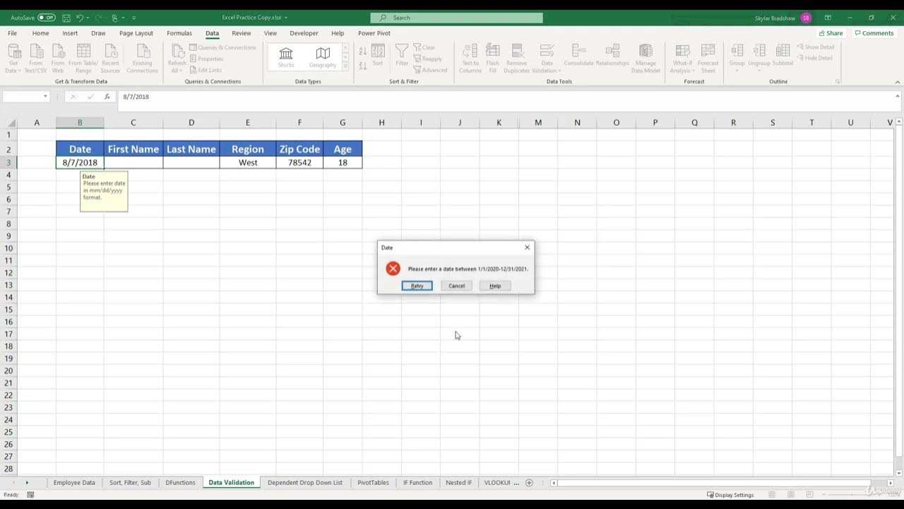 70. Adding Custom Alerts to Data Validation - YouTube