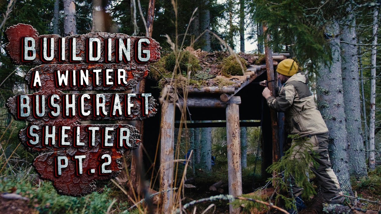 Building a Warm Cozy Bushcraft Shelter with a Stone Fireplace For ...