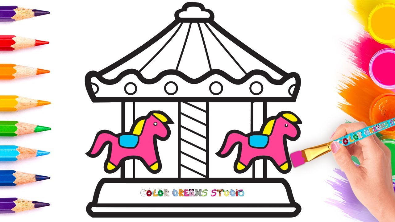How to Draw a Merry Go Round | Easy Drawing & Coloring - YouTube