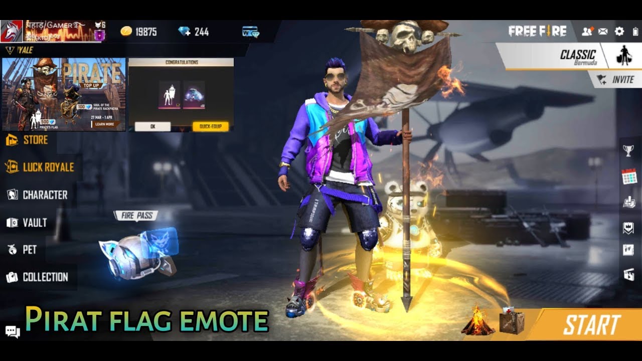 FREE FIRE SEND PIRATES FLAG EMOTE 2020 || PIRATES FLAG EMOTE RECEIVE ME ...