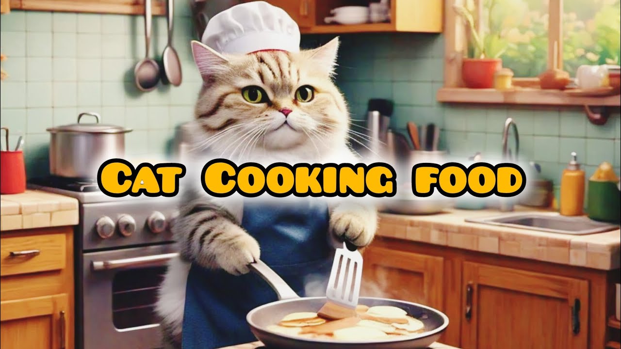 Healing Kitty A Cat Cheaf Makes Burger And Fries. #cute #cat #cooking ...