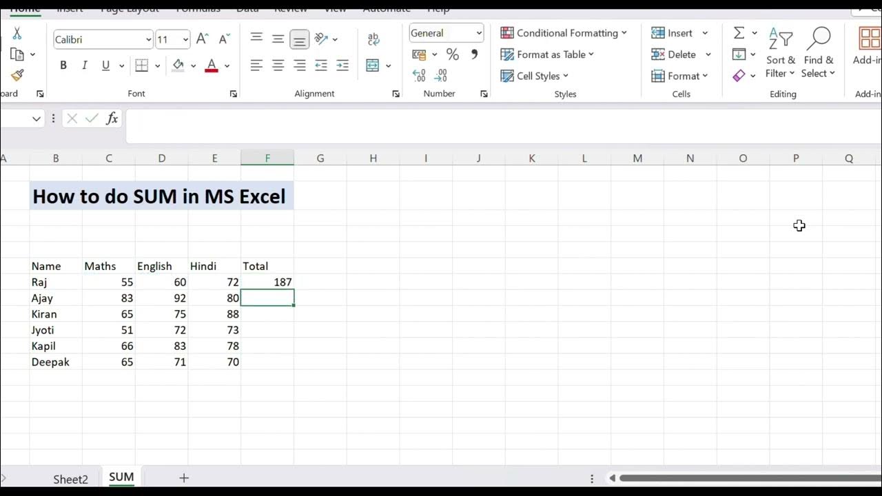 SUM/ADD in MS Excel - YouTube