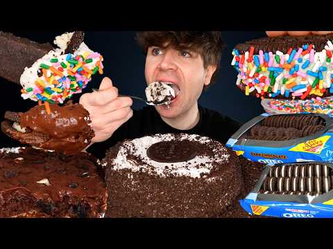 ASMR MUKBANG OREO CHOCOLATE ICE CREAM CAKE OREO BROWNIES CHEESECAKE DIP BARS & COOKIES | WITH MILK