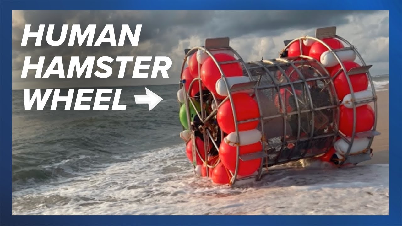Man in floating human hamster wheel caught by Coast Guard - YouTube