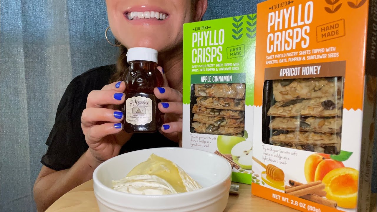 ASMR Crispy Phyllo Crisps with Brie cheese & local honey! - YouTube