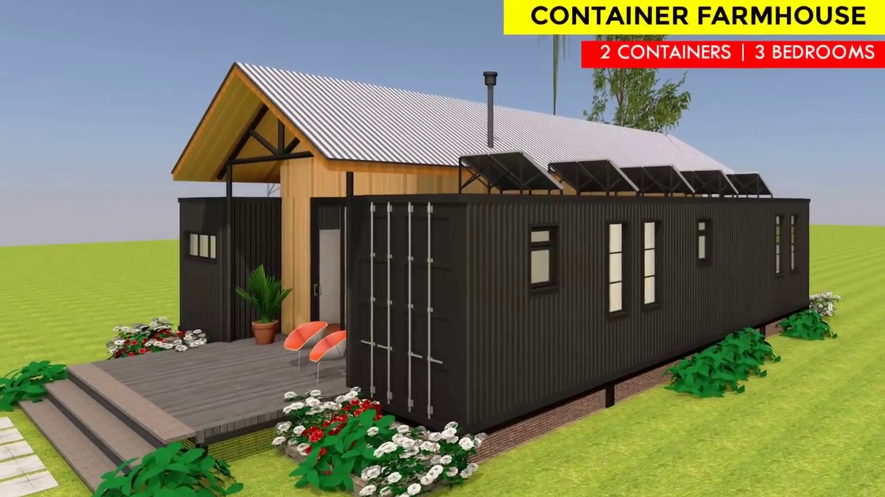 Shipping Container Farmhouse House Design - YouTube