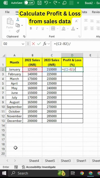 Calculate Profit and Loss in excel | interview question and answer | #excel - YouTube