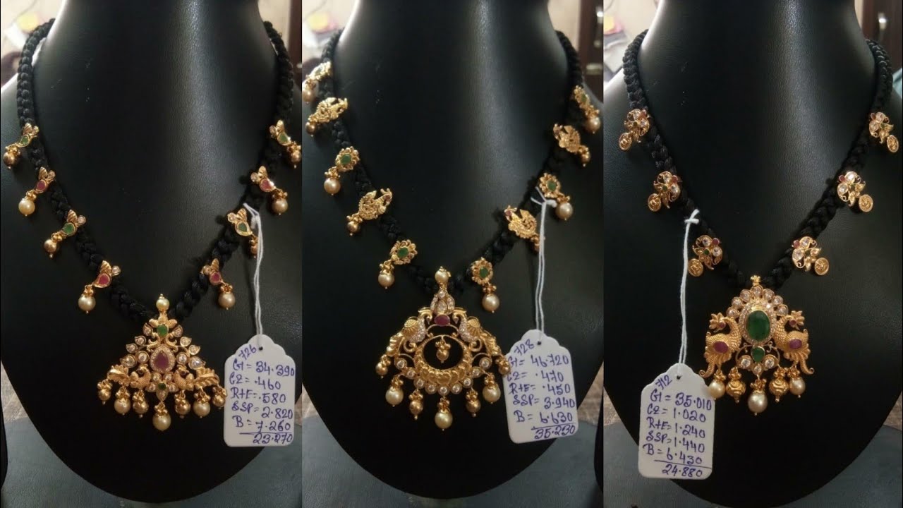 #gold black thread jewellery designs.|| with stone without stone ...