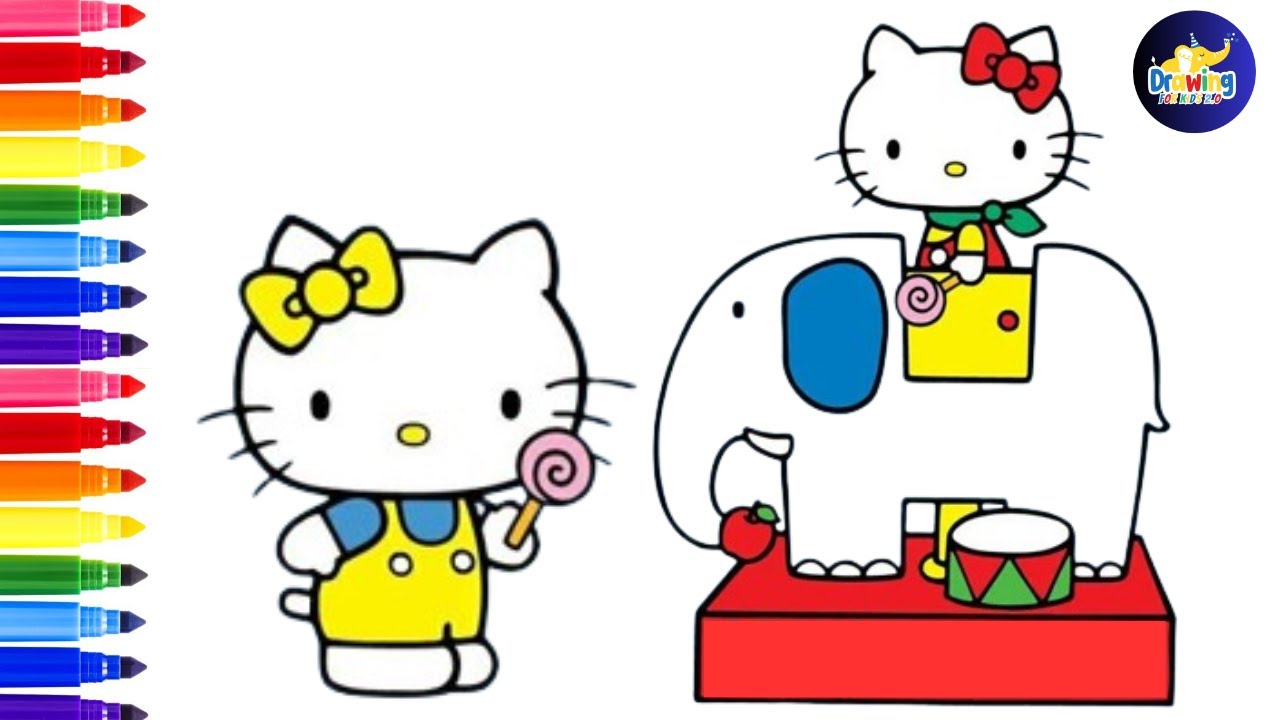 How to Draw Hello Kitty & Mimi Are Fun With Elephant, Sanrio Characters ...