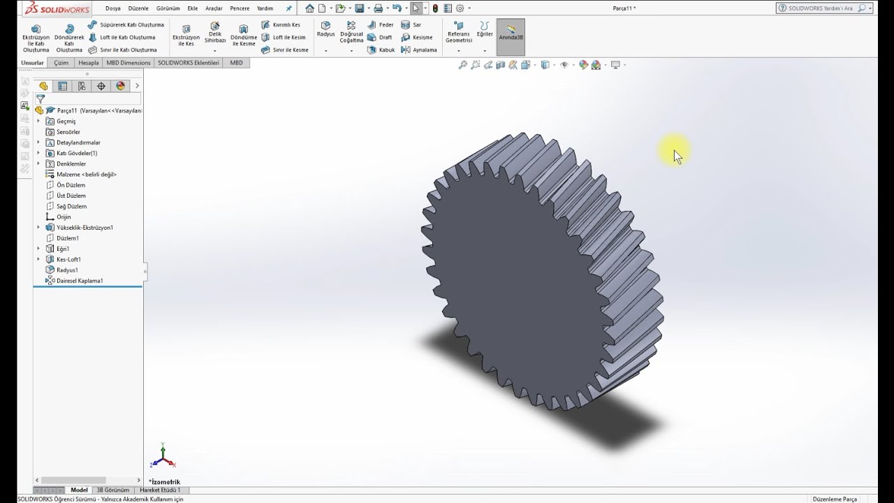 Solidworks ile Evolvent Profilli Helis Dişli Çark Tasarımı | Involute ...