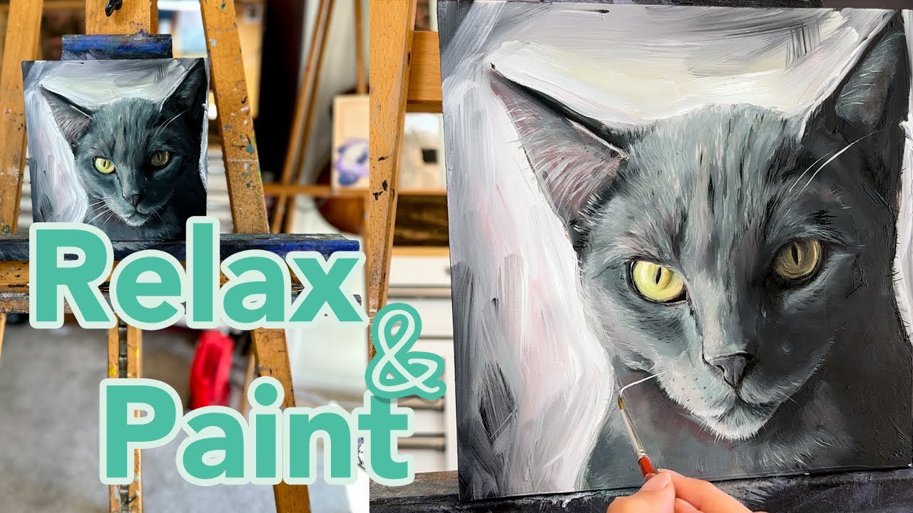 Cozy cat oil painting process - YouTube