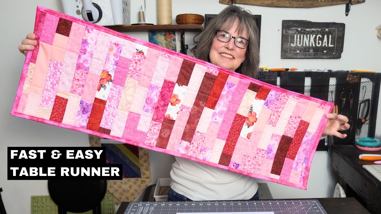 Easy Quilt As You Go Scrap Fabric Strip Table Runner - YouTube