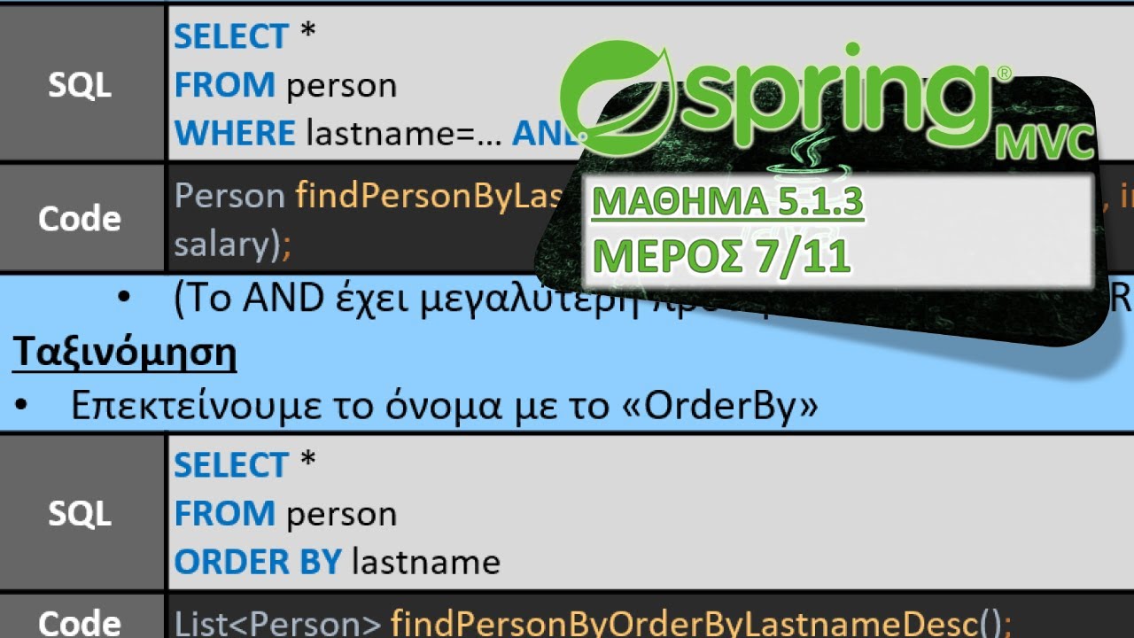 SPRING MVC - ΜΑΘΗΜΑ 5.1.3 - SPRING DATA JDBC - ΜΕΡΟΣ 7 ΑΠΟ 11 - find ...