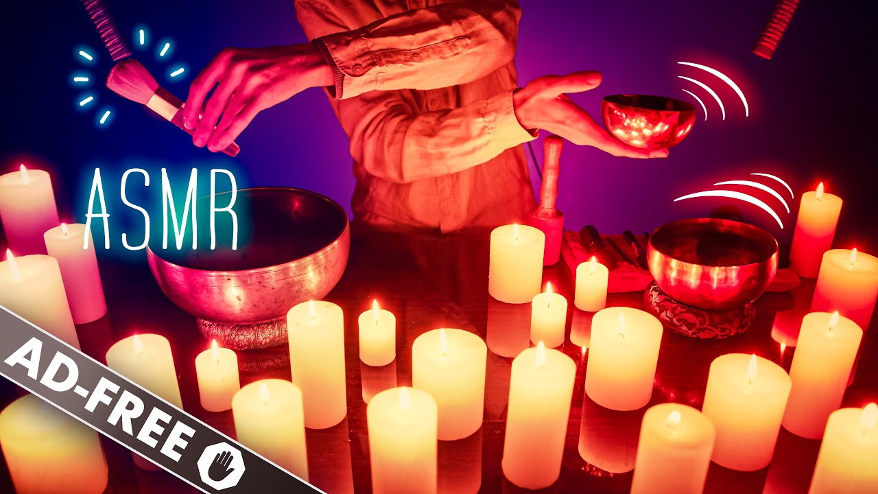 AD-FREE | ASMR | Singing Bowls & BRUSHING 🕯️by Candlelight (blown out 1 ...