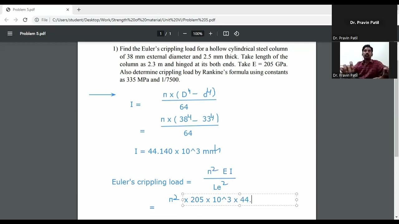Euler's and Rankine's crippling load for hollow circular section/Column/ Strength of Materials ...