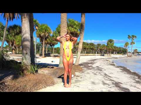 Yellow Sling Bikini Model Mara Daniels 4k