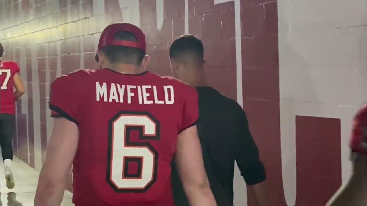 Baker Mayfield walking slowly after losing and injuring his ribs. - YouTube