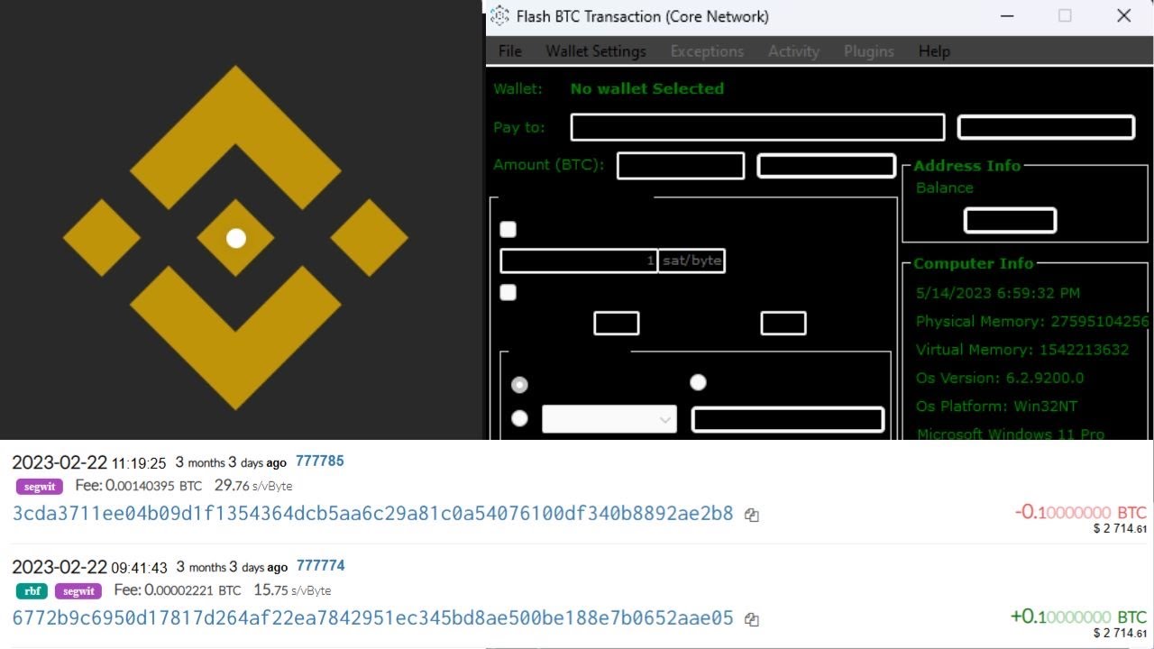 Flashing Bitcoin on Binance Wallet using Flash BTC Core Network - YouTube