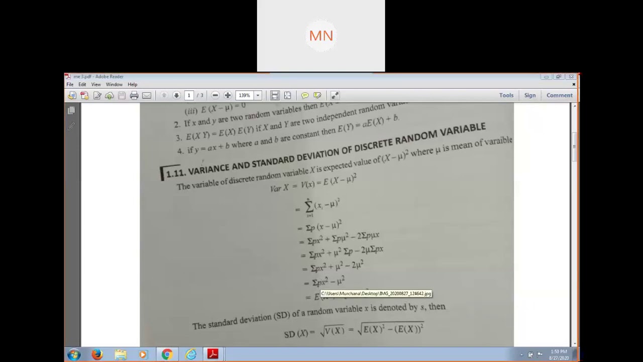 Expectation And Variance Of Discrete Random Variable Youtube