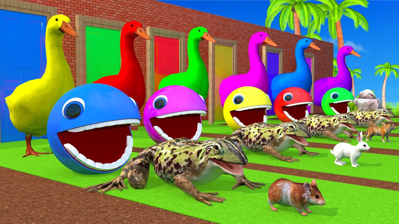 4 Giant Duck Cartoon vs 5 Frog,Lion,Cow,Dinosaur,Gorilla,Elephants Wild ...