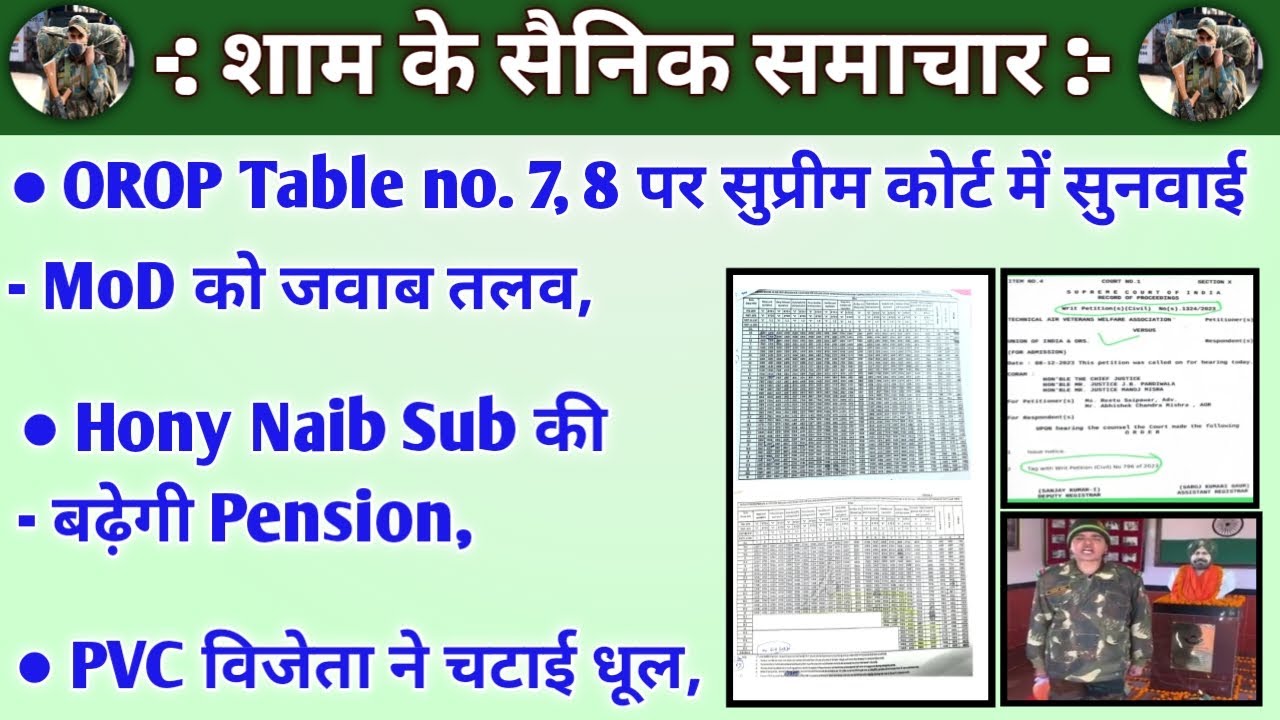 OROP की Table no 7 और 8 पर सुनवाई हुई,Court ने MoD को दिए निर्देश,Hony Naib Sub की बढ़ेगी ...