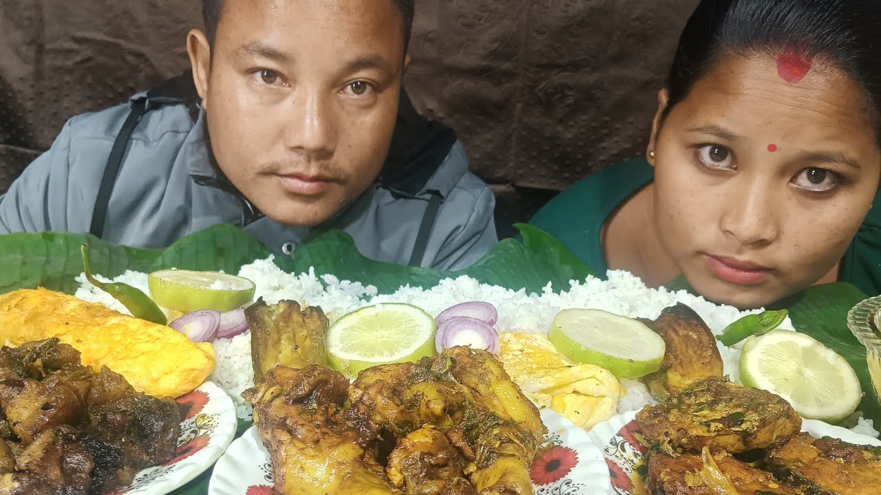 Pork Chicken Fish Egg Fry With Red Lintel Recipe || Bodo Mukbang ...