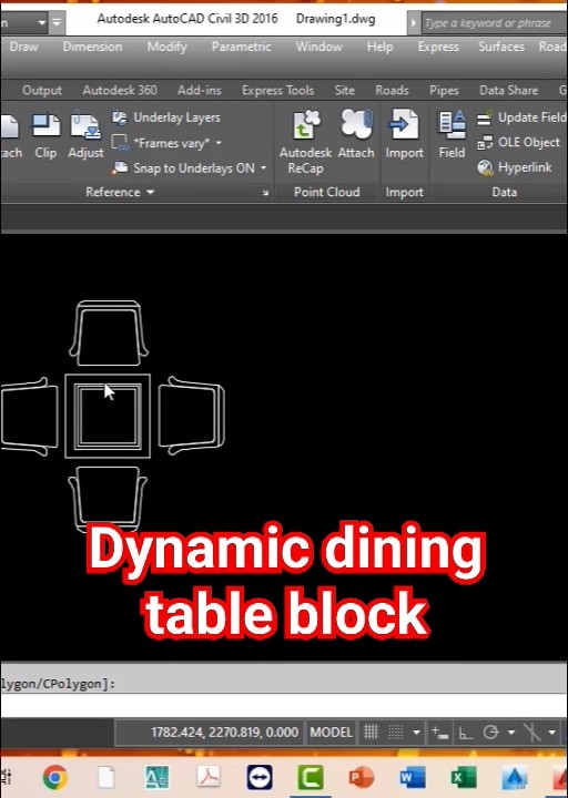 Dynamic square dining table block in AutoCAD - YouTube