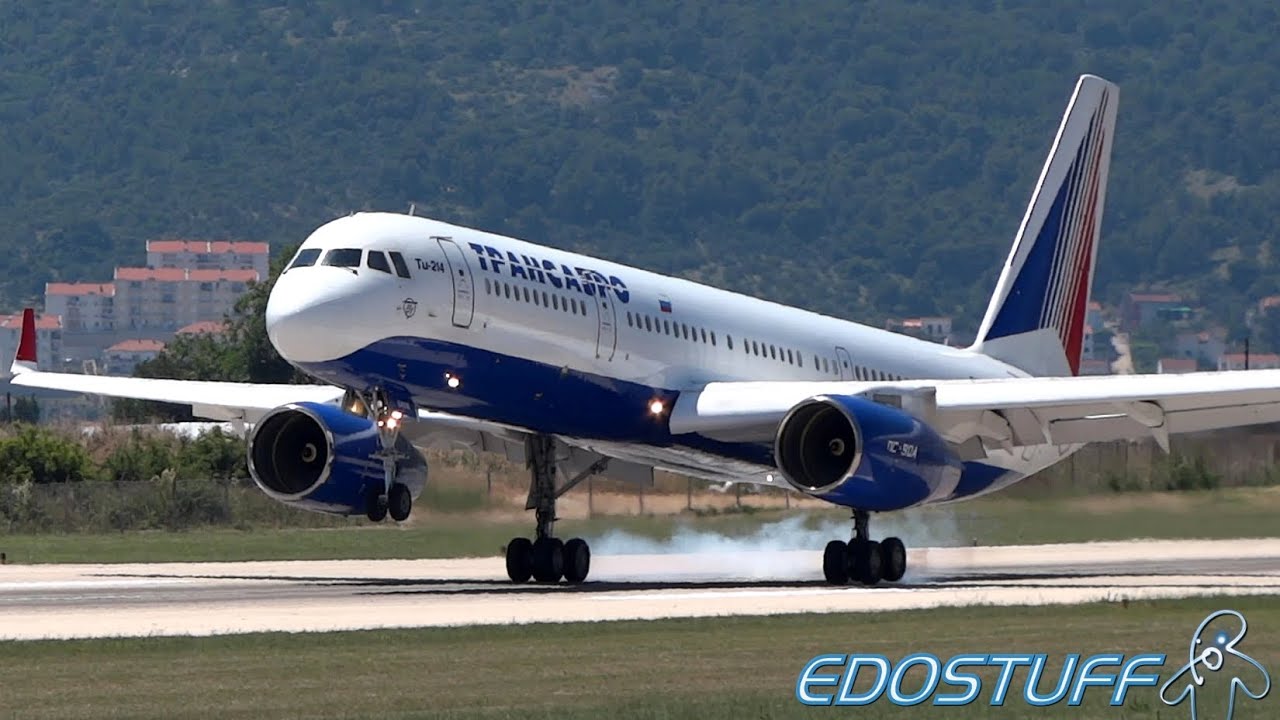 Transaero - Tupolev Tu-214 RA-64518 - Landing and Taxi-in at Split ...