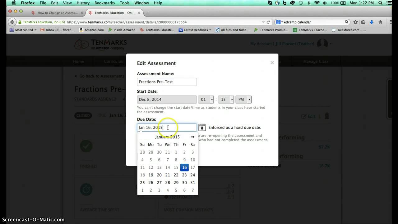 Change an Assessment Due Date on TenMarks - YouTube