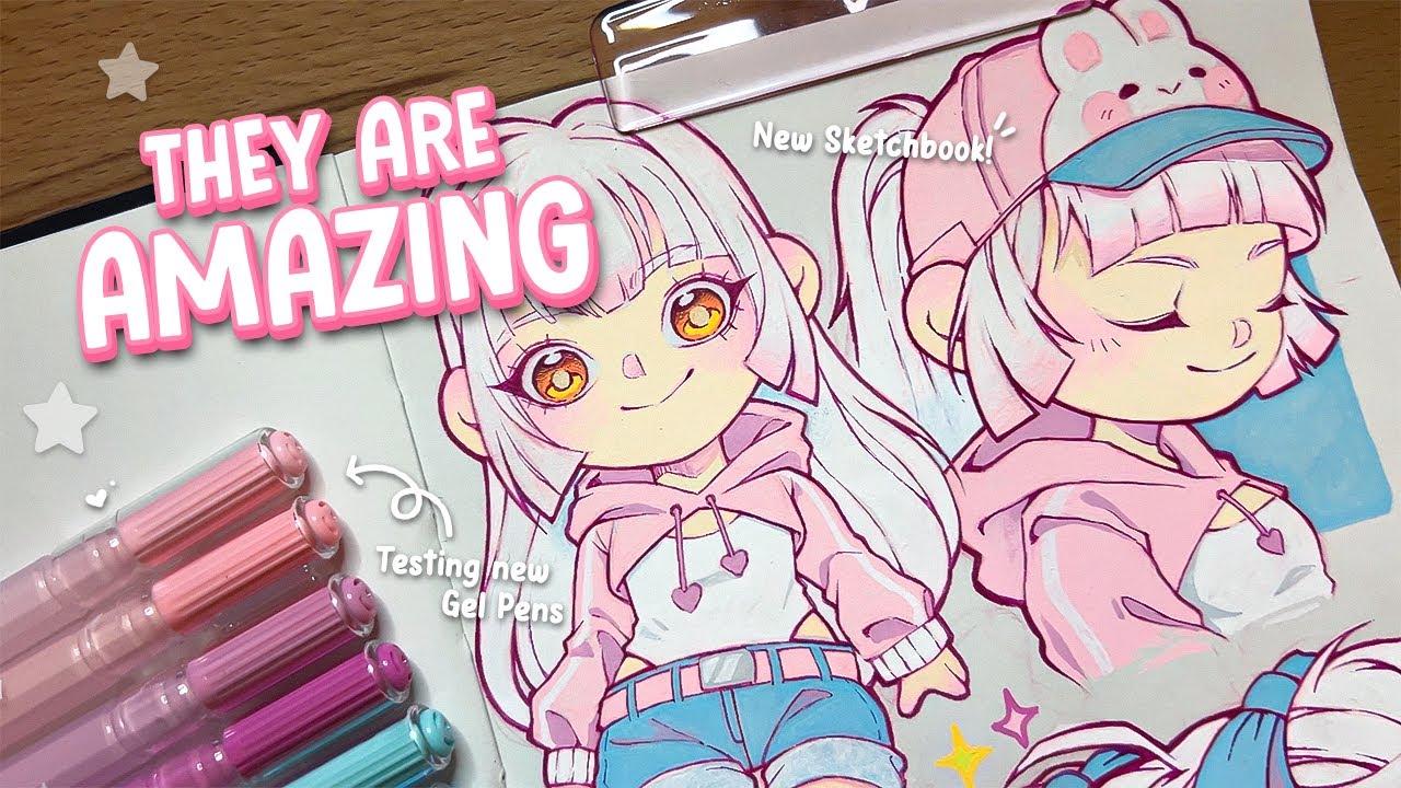 VIRAL GEL PEN COLORS look like DIGITAL ART ♡︎ Sketchbook Art - YouTube