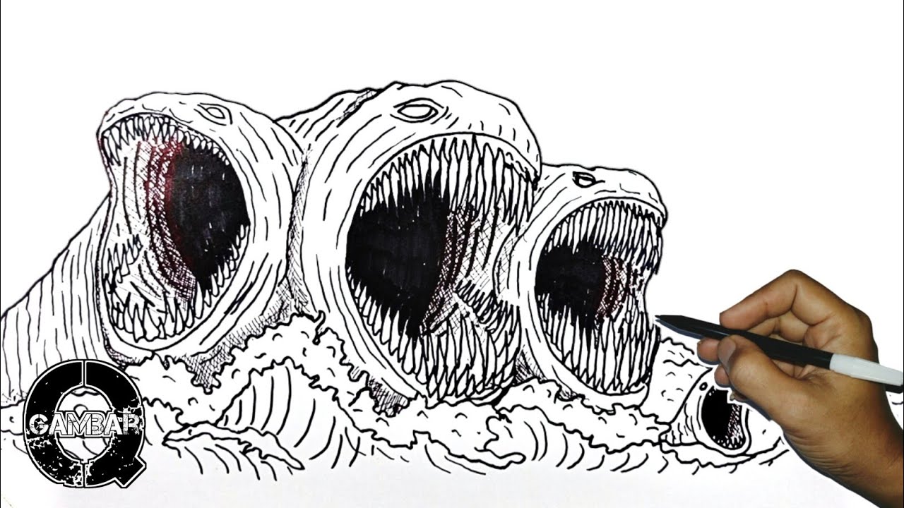 How to Draw the Three Headed Bloop Rising from the Sea - YouTube