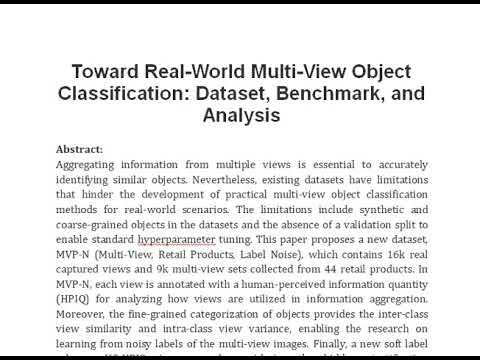 Toward Real World Multi View Object Classification Dataset, Benchmark, and Analysis - YouTube