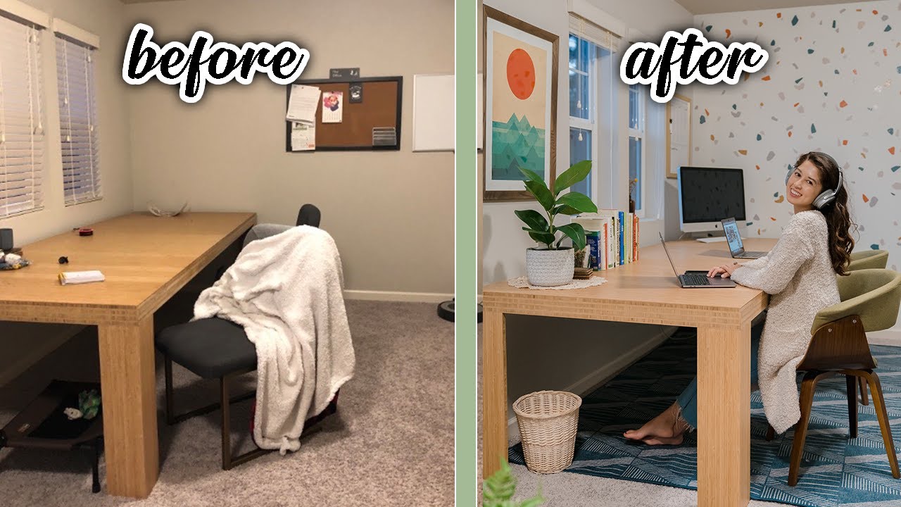 DIY Home Office MAKEOVER & Declutter | Before & After! - YouTube