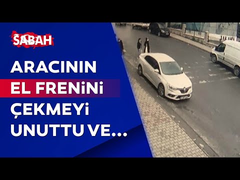 El freni çekilmeyen araç yokuş aşağı kaydı