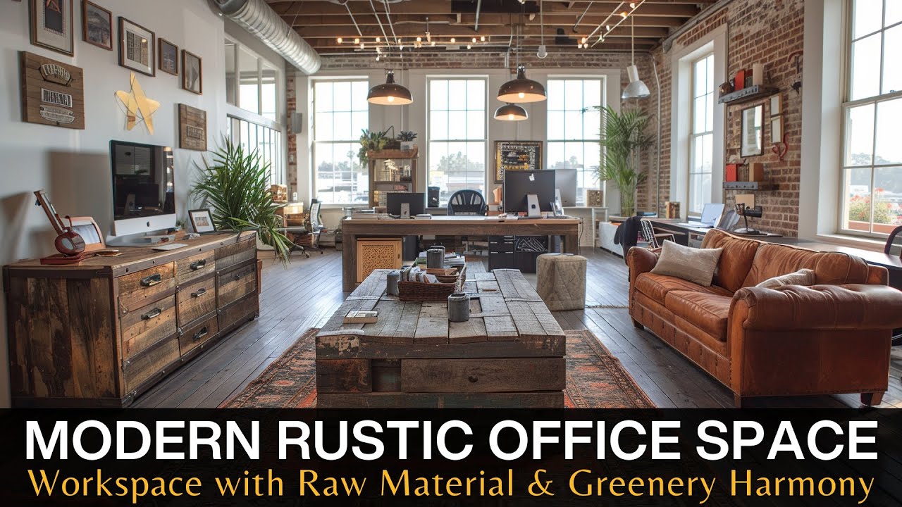 Aesthetic Modern Rustic Office Space Interior Design with Natural Raw ...