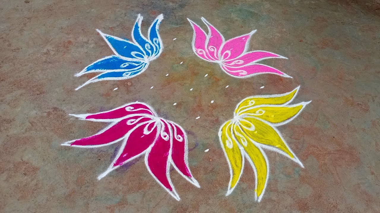 Easy Lotus flower kolam|Lotus kolam with dots|Simple muggulu|Flower ...