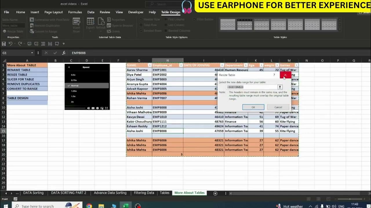 MS-EXCEL|| MORE ABOUT TABLE || MS-EXCEL TUTORIALS FOR BEGINNERS || BSSS LEARNING - YouTube