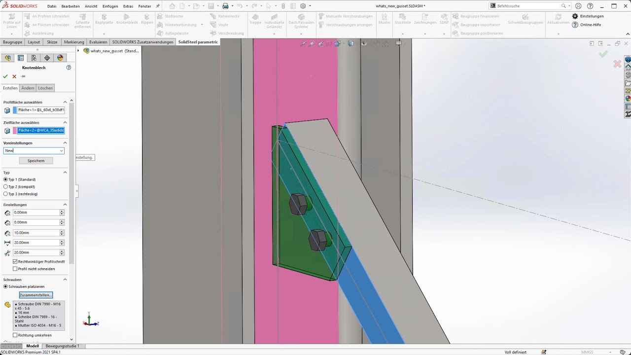 Gusset plate steel connections in SolidSteel parametric for SOLIDWORKS ...