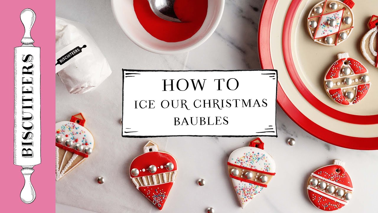 How to Ice our Christmas Bauble Cookies | Hand-iced Biscuits - YouTube