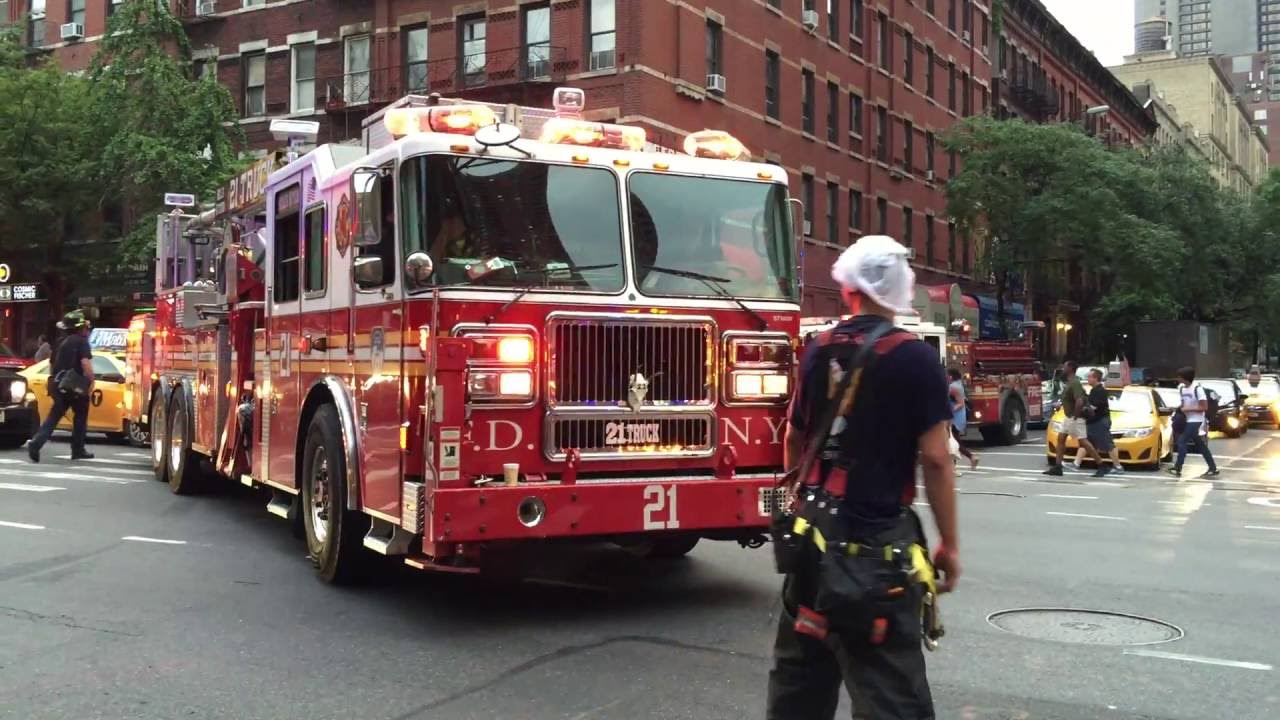 FDNY TOWER LADDER 21 TAKING UP FROM 10-75 ALL HANDS FIRE ON W. 45TH ST ...