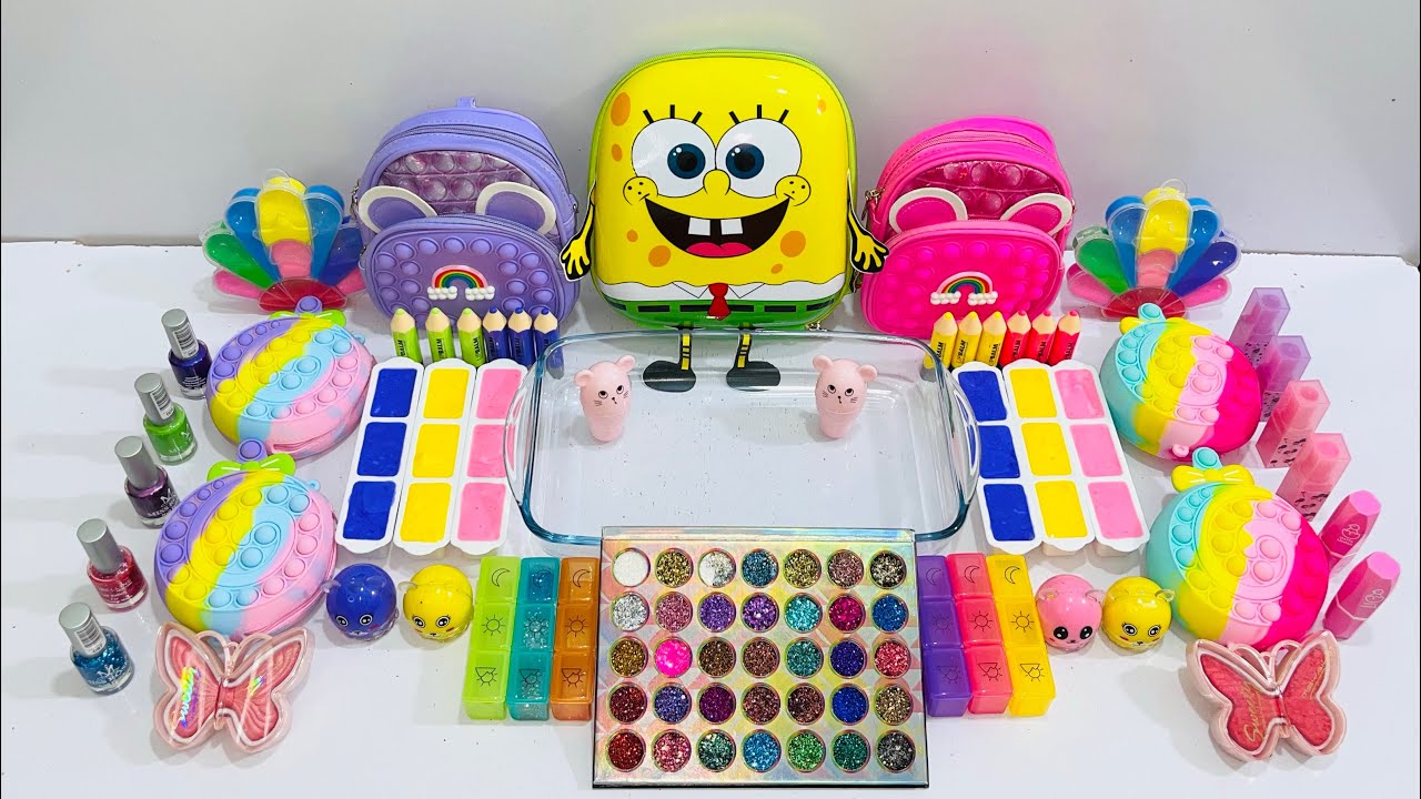 SpongeBob Rainbow !! With Amazing Random Shiny things Mixing into clear ...