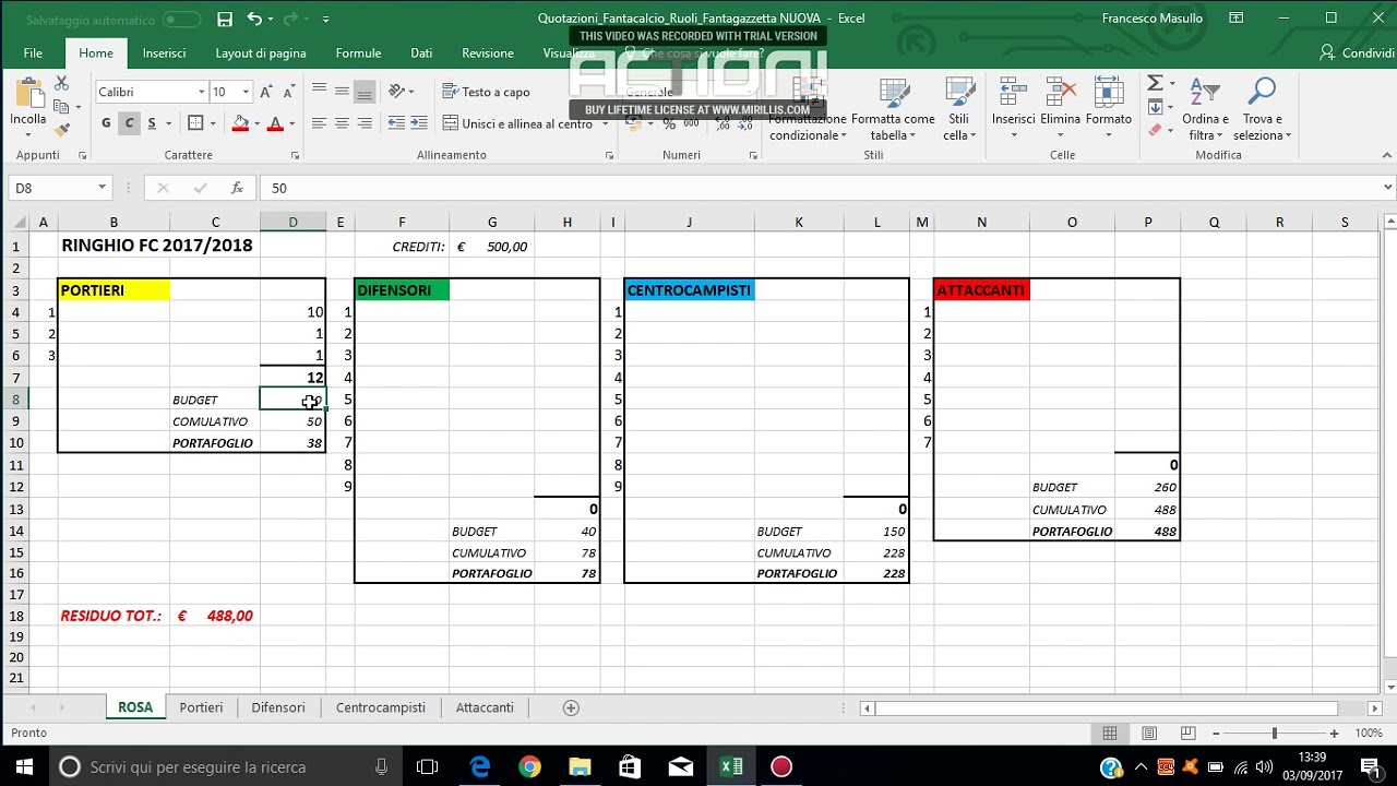 GESTIONE BUDGET FANTACALCIO - YouTube