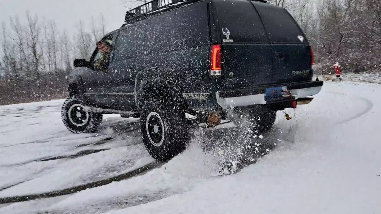 Doing Donuts In The Snow With The Lifted 1997 Chevy Suburban! - YouTube
