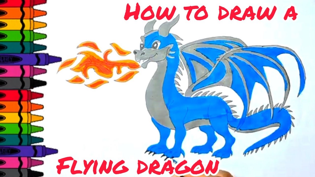FLYING BLUE DRAGON DRAWING | BLUE DRAGON COLOURING WITH STEP BY STEP ...